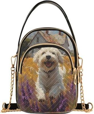 Mnsruu Happy Dog Blossom Sac &agrave; bandouli&egrave;re en cuir pour femme Motif floral