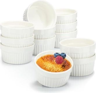 Com-Four 12x Moules &agrave; Souffl&eacute; - Plats en c&eacute;ramique pour Cr&egrave;me Br&ucirc;l&eacute;e - Moules pour four - Plaque &agrave; dessert et plaque &agrave; g&acirc;teau pour, chaque 200 ml