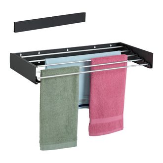 Relaxdays W&auml;schest&auml;nder Wandmontage, klappbar, HBT: 15 x 80 x 40 cm, innen & au&szlig;en, platzsparender Wandtrockner, schwarz