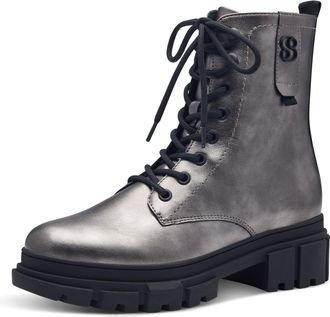 s.Oliver Damen Stiefeletten ohne Absatz zum Schnüren Vegan, Silber (Pewter), 36 EU