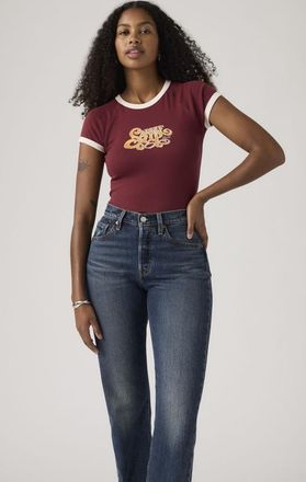 Levi's T Shirt Graphique Manche Raglan Riley - Femme - Rouge / Glitz Saddle Up N Chocolate Truffle - XS