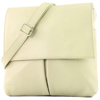 modamoda.de T63 Damen Nappaleder Umhängetasche Schultertasche, 26 x 25 x 3 cm, handgefertigt in Italien (Cremebeige)