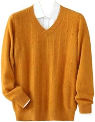 Generic Pull en cachemire &agrave; col en V pour homme - Manches longues - D&eacute;contract&eacute; - Chaud, jaune, M