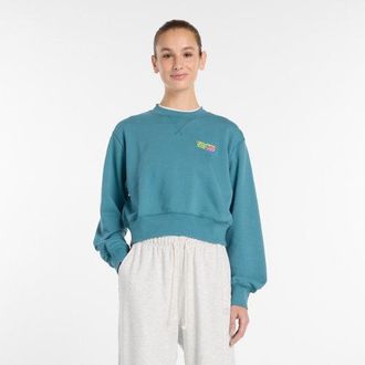 New Balance Femme Athletics Premium Logo Relaxed Crop Crew en Bleu, Coton Fleece, Taille XS