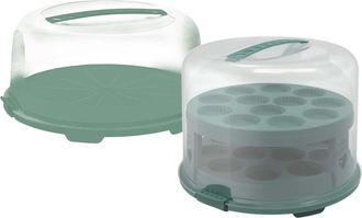 Rotho Fresh kleine und Grosse Tortenglocke mit Haube und Tragegriff, Kunststoff (PP) BPA-frei, türkis/transparent