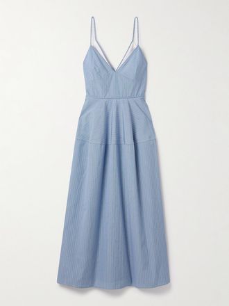 Co Basque Midikleid Aus Gestreifter Baumwollpopeline - Blau