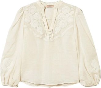 Twinset Femme, Blouses et Chemises, Blanc, Taille: 40 FR Blouse &agrave; col en V avec broderies florales