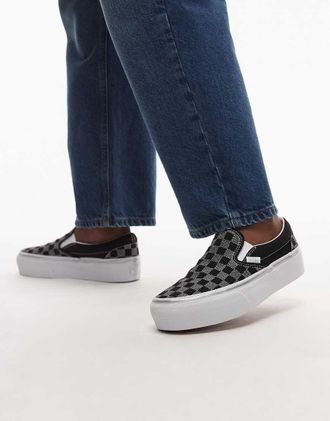 Vans Classic - Sneaker zum Hineinschl&uuml;pfen in Schwarz und Wei&szlig;-Metallic mit Plateausohle