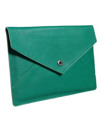 Dolce & Gabbana Womens Leather Envelope Clutch Green Metal Hardware
