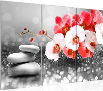 Runa Art Wandbilder Blumen Orchidee Bild XXL Wohnzimmer Schlafzimmer Rot Grau Zen 120 x 80 cm 3 Teilig 035531c