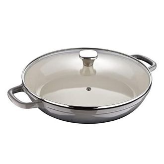 Masterpro MasterPro Unique | Faitout de Cuisine Bas avec Couvercle | Faitout de 30,5 cm | Blanc | Fabriqu&eacute; en Fonte | Anses ergonomiques | Faitout de Cuisine | 