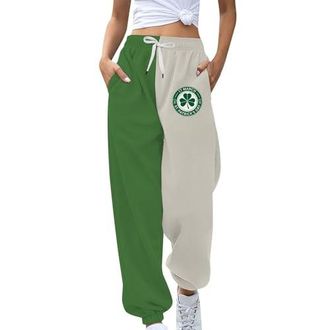 Generic Pantalon de surv&ecirc;tement &agrave; blocs de couleurs pour femme - Imprim&eacute; tr&egrave;fle - Cordon de serrage &agrave; la taille avec poches - Pantalon d&eacute;contract&eacute; et ample po