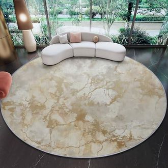 Generic Tapis Salon Rond Motif &Eacute;l&eacute;gant Motif marbre Texture, Or Abricot Int&eacute;rieur Tapis De Chambre Rond, Lavable Antid&eacute;rapant Moquette Ronds pour Salon Chambr