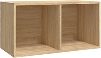 vidaXL Bo&icirc;te de Rangement vinyles 71x34x36 cm, Bois reconstitu&eacute;, Ch&ecirc;ne Sonoma, 2 Compartiments, Dos Solide, Utilisation Horizontale & Verticale, Rangement LP
