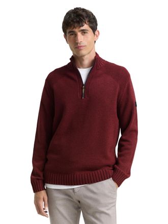 Tom Tailor Herren 1048768 Troyer Strickpullover mit RIPP-Details, 39101-Bordeaux Melange, 3XL