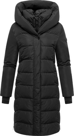 Navahoo Damen Langer Wintermantel warmer Steppmantel mit abnehmbarem Kragen-Einsatz Laubzauber 14 Black Gr. XXL