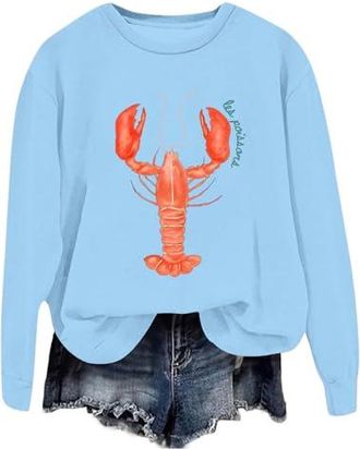 Generic 2025 Sweat &agrave; capuche homard r&eacute;tro et &agrave; motifs pour femme, bleu clair, L