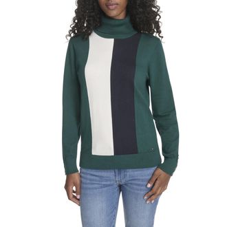 Tommy Hilfiger Lang&auml;rmeliger Rollkragenpullover f&uuml;r Damen, Baumwolle, leicht, Wald, X-Klein