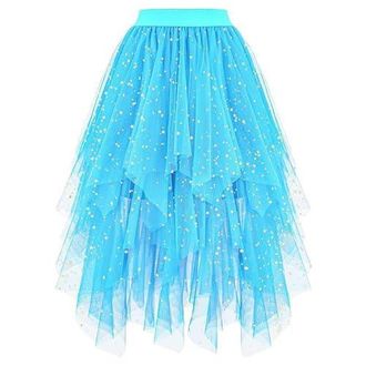 Generic Jupe en tulle longue pour femme - Avec paillettes - Taille haute - Jupe tutu &agrave; paillettes - Jupe en maille multicouche - Jupe bouffante - Costume de c