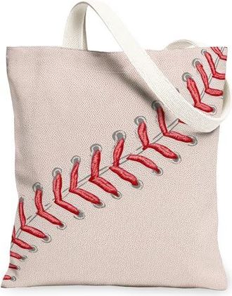 Generic Sac fourre-tout en toile de baseball avec motif de points de baseball, sacs de courses r&eacute;utilisables, l&eacute;gers et lavables en toile pour salle de sport,