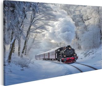 Islandburner Bild auf Leinwand Dampfzug im verschneiten Winterwald f&uuml;r Wohnzimmer Naturfreunde Restaurant Bilder Wandbilder Poster