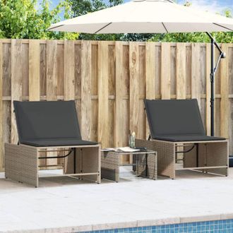 vidaXL Chaises longues lot de 2 avec table gris r&eacute;sine tress&eacute;e