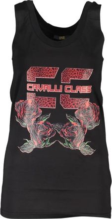 Cavalli Damen Tank Top Schwarz Breite Schulter Rundhals Druck Logo - - Tops - Damen - Schwarzk - S