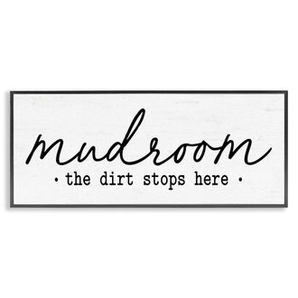 Stupell Industries Mudroom Script Dirt Stops Here Giclée-Kunst, gerahmt, Design von geschriebenem und liniertem Design, 25,4 x 61 cm, Grau
