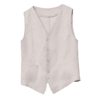 Generic Gilet sans Manche Femme Gilet Femme D&eacute;contract&eacute; Quotidien Ville Cardigan Fin Printemps-&Eacute;t&eacute; - Col V avec Poches, L&eacute;ger Et Color&eacute;