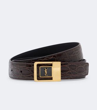 Saint Laurent Ceinture La 66 en cuir fa&ccedil;on croco