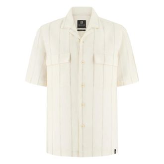 Boggi Milano Homme, Chemises, Blanc, Taille: 2XL Chemise en lin &agrave; rayures tennis coupe r&eacute;guli&egrave;re