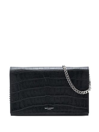 Saint Laurent 2015 Croc Embossed Leather Wallet On Chain crossbody bag - Schwarz