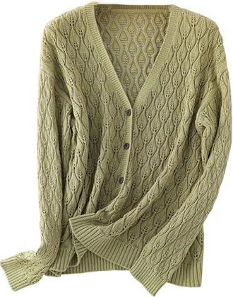 Generic Cardigan de printemps 100 % coton style cor&eacute;en &eacute;pais col en V &agrave; manches longues pour femme, vert militaire, Taille L