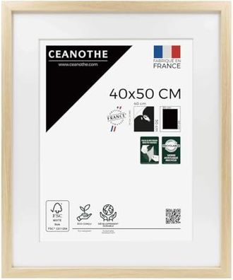 Brio Italiano Ceanothe Cadre Photo 40x50 cm en Bois FSC Bois Naturel Passe-partout 30x40 cm - Convient au A3 Design Effet Caisse Collection MILAN Verre acrylique In