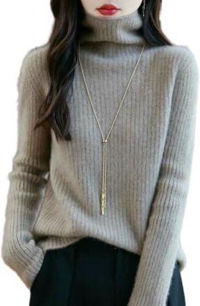 Generic GLDFW Pull en laine pour femme Col haut &Eacute;paissie Bande de fosse Pull Femmes V&ecirc;tements de luxe, camel, XXL