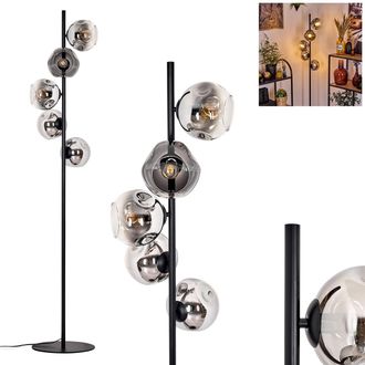 HOFSTEIN Stehleuchte Ripoll, Stehlampe aus Metall/Glas in Schwarz/Chrom/Rauch/Klar, Leuchte im Retro/Vintage-Design (&Oslash; Schirme 15 cm), Fu&szlig;schalter, 160 cm, E14