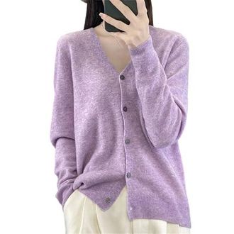 Generic Pull dhiver en % laine m&eacute;rinos pour femme - Col rond - Solide - D&eacute;contract&eacute; - Cachemire - Doux, lavande, Taille XL