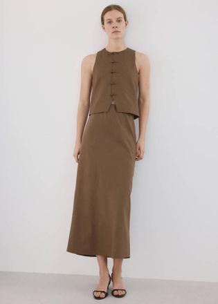 Mango Gilet en lin &agrave; brandebourgs marron - Femme - XXS - MANGO