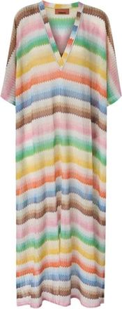 Missoni Femme, Robes, Multicolore, Taille: 36 FR Robe Maxi Col V Zig-Zag