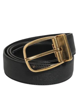 Dolce & Gabbana Mens Black Leather Classic Metal Logo Buckle Belt 100lf