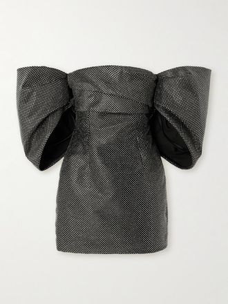 Solace London Elina Schulterfreies Minikleid Aus Faille Mit Kristallen Und Raffungen - Schwarz