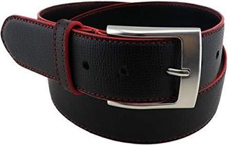 TigerTie Bombiet Ceinture en cuir de vachette pour homme avec couleur rouge et boucle argent&eacute;e - Noir - 90 cm