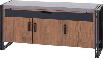 Hhg Schuhkommode mit Sitzm&ouml;glichkeit HHG 159, Kommode Bank mit Kissen, 53x110x30cm 3D-Struktur Metall Wildeiche-Optik