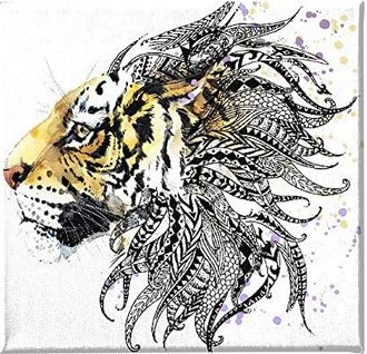 Homemania HM20KNV60x60-100 Bild Feline - Tiere - für Wohnzimmer, Schlafzimmer - Mehrfarbig aus Polyester, Holz, 60 x 3 x 60 cm - HM20KNV60 x 60 - 100