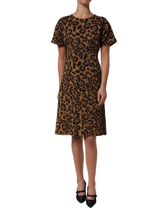 Dolce & Gabbana Leopard-Print Jacquard Mini Dress - Brown