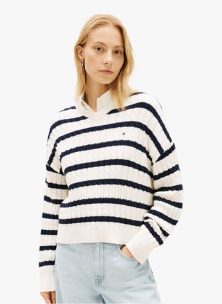 Tommy Hilfiger Pull &agrave; col V torsad&eacute; en coton