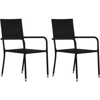 vidaXL Vidaxl - Garten-Essst&uuml;hle 2 Stk. Stapelbar Schwarz Polyrattan