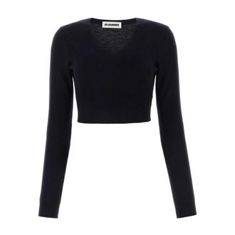 Jil Sander Cropped Wollpullover - - Knitwear - Damen - Blau - S