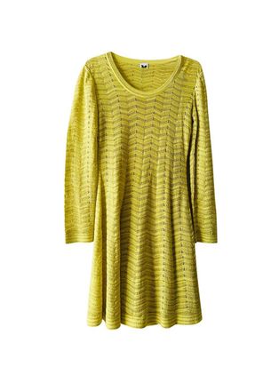 Missoni Metallic Yellow Knitted Long Sleeved Dress Size S