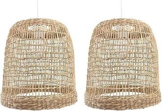 Lussiol Luminaire Cuzco, lustre au look boh&egrave;me, naturel, hygge - lampe suspendue en rotin tress&eacute; naturel, c&acirc;ble blanc, douille E27, &Oslash; 30 cm - possibilit&eacute; ampo